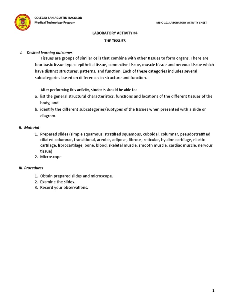 Lab Activity 4 | PDF | Epithelium | Tissue (Biology) Lab Activity 4 | PDF | Epithelium | Tissue (Biology)