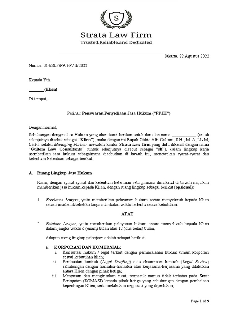 Penawaran Penyediaan Jasa Hukum - STRATA LAW FIRM | PDF