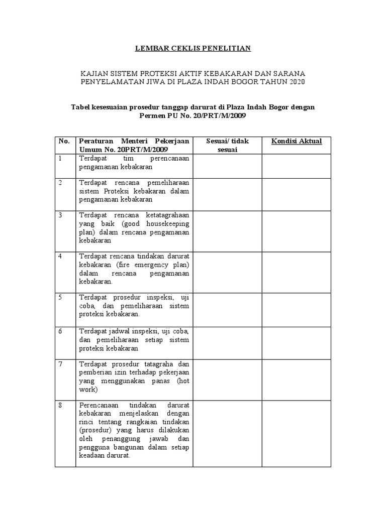 Lembar Ceklis Penelitian (Ika) | PDF