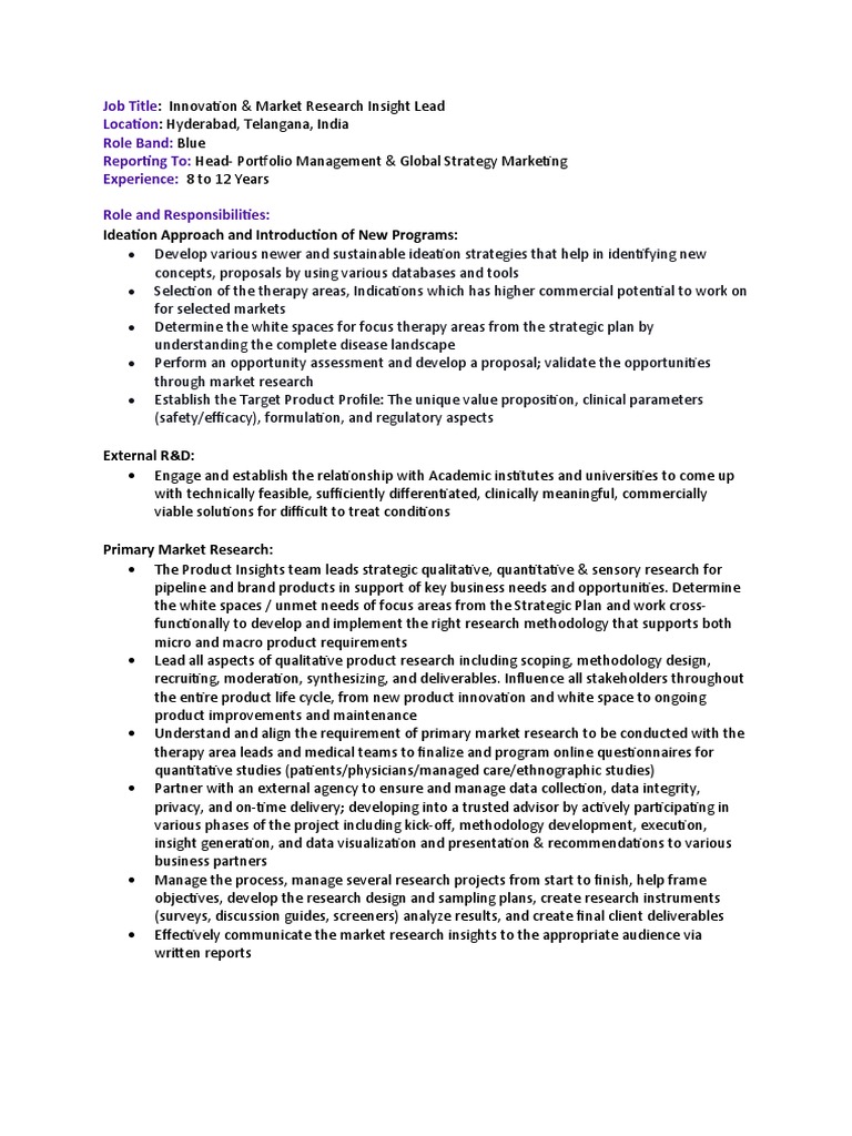 Innovation & Market Research Insight Lead | PDF | Marketing Research ...