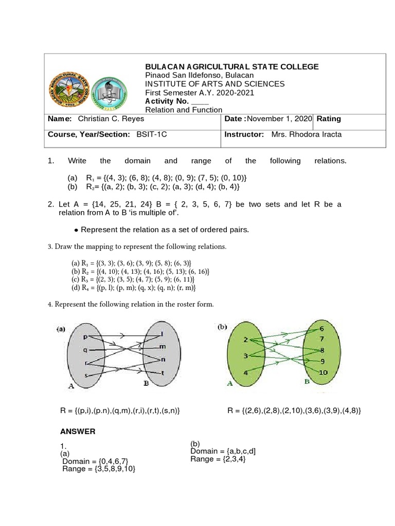 Activity No. 10 Relations and Functions | PDF | Mathematical Concepts | Functions And Mappings