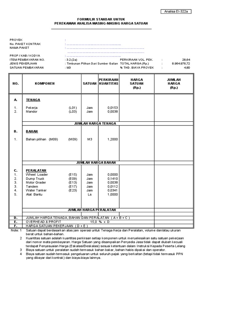 Boq Analisa Timbunan Pilihan Dari Sumber Galian | PDF