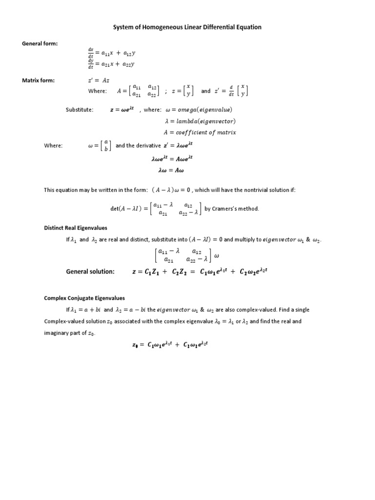 Homogeneous Linear Differential Equations | PDF | Eigenvalues And Eigenvectors | Complex Number