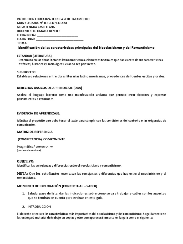 Guia de Romanticismo y Naturalismo | PDF | Romanticismo | Realismo ...