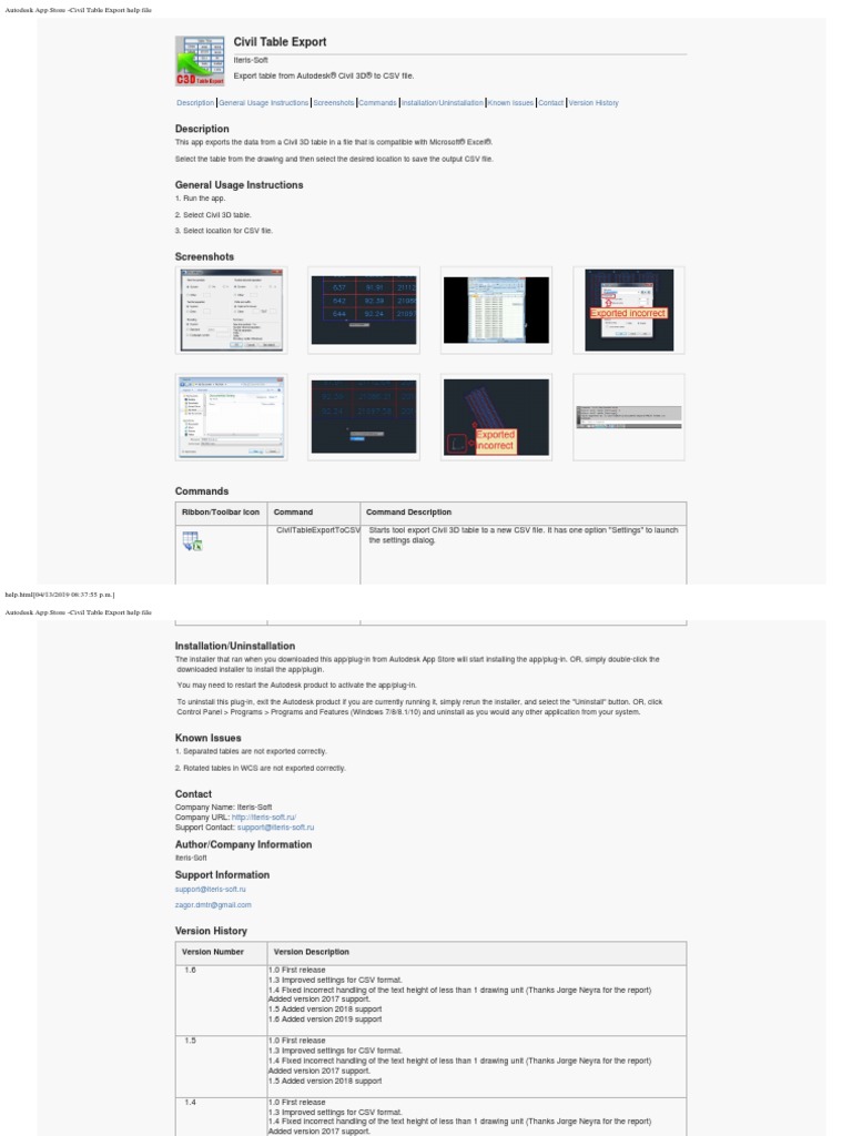 Autodesk App Store - Civil Table Export Help File | PDF | Mobile App | Comma Separated Values