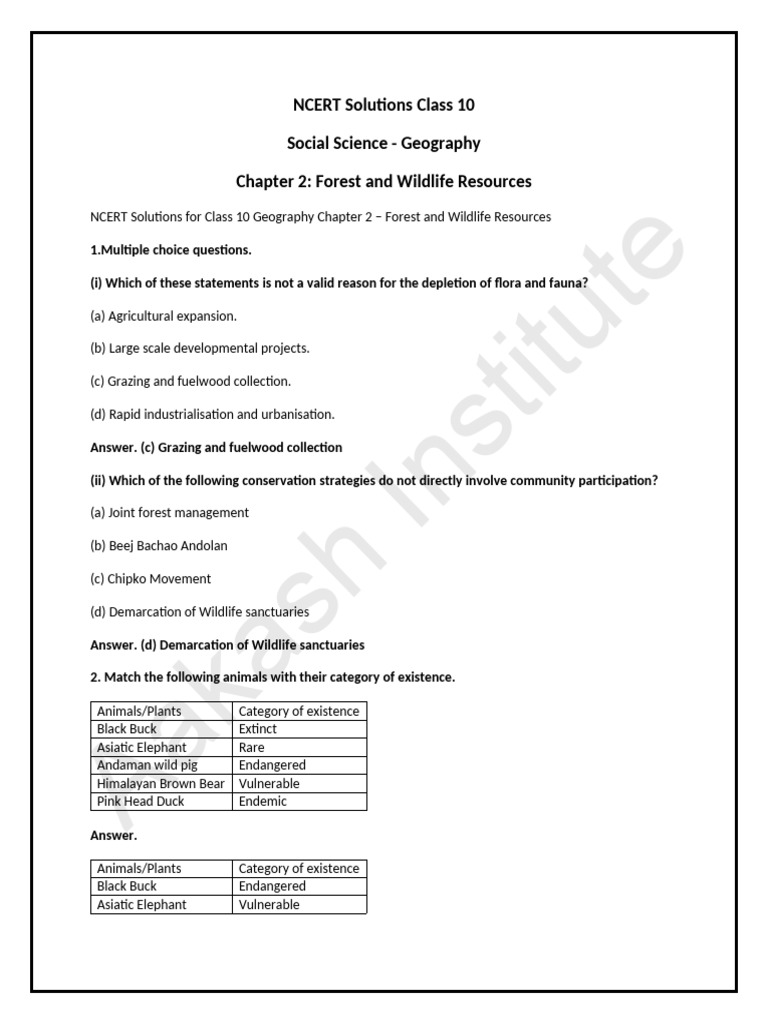 Ncert Solutions For Class 10 Geography Chapter 2 | PDF | Biodiversity ...