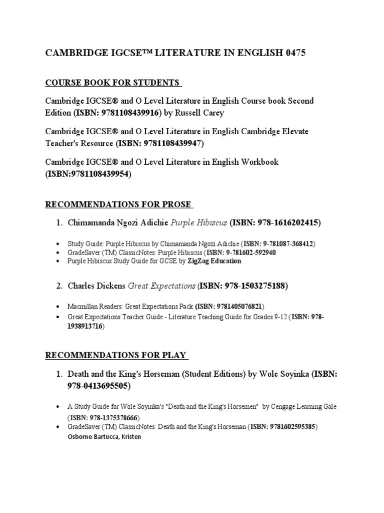 Cambridge IGCSE English Literature | PDF