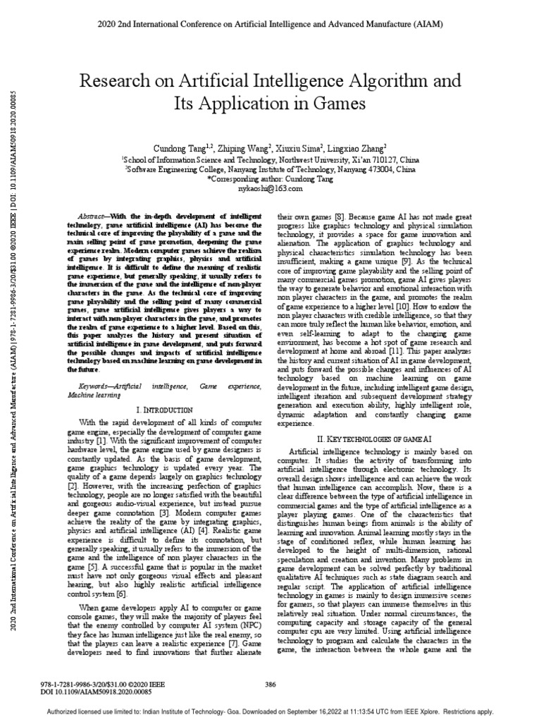 Research On Artificial Intelligence Algorithm And Its Application In Games Pdf Artificial