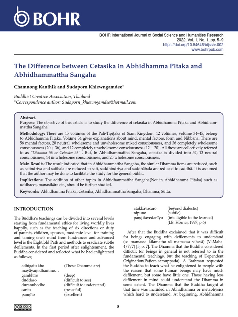 The Difference Between Cetasika in Abhidhamma Pitaka and Abhidhammattha ...