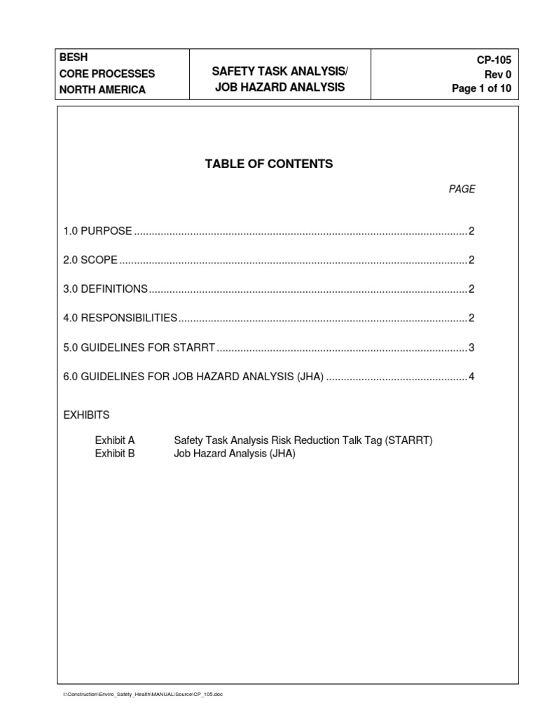 CP - 105 - Safety Task Analysis-Job Hazard Analysis | PDF | Personal ...