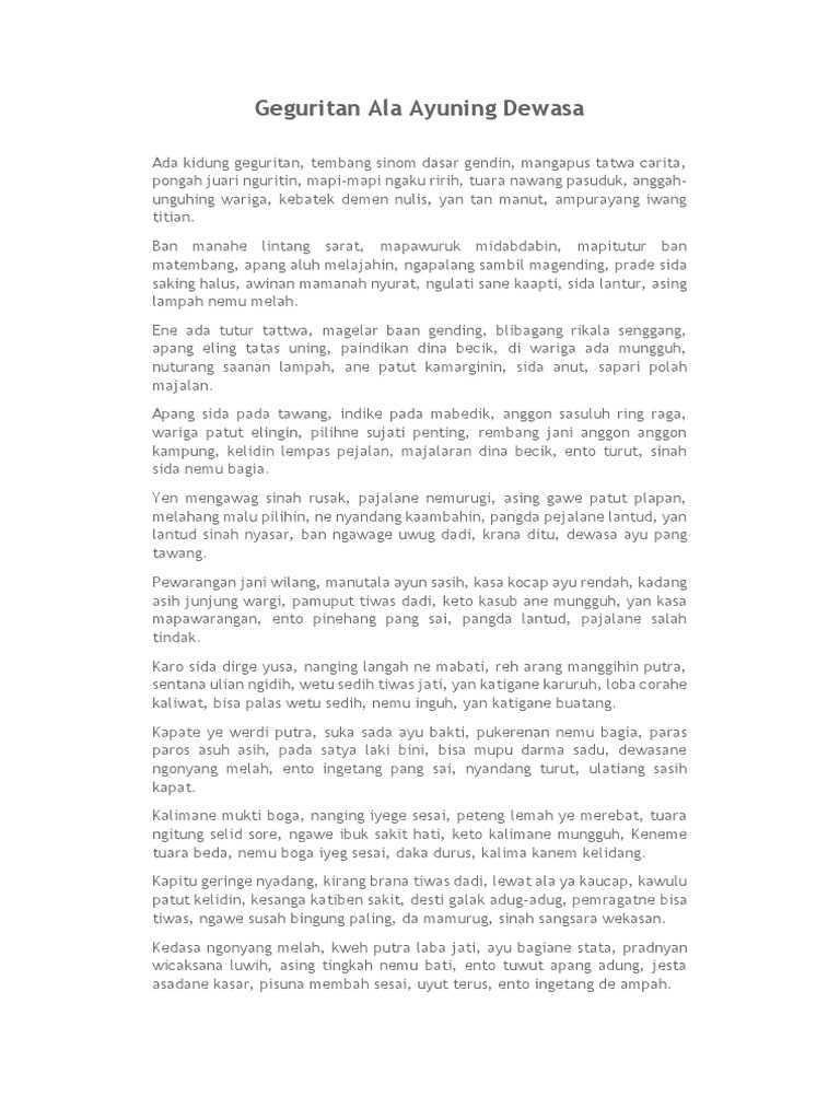 Geguritan Ala Ayuning Dewasa | PDF