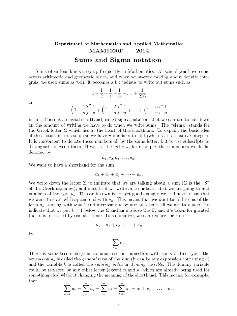 Sigma_notation | PDF | Summation | Elementary Mathematics