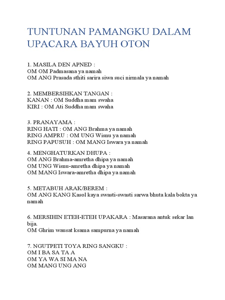 Panduan Upacara Bayuh Oton | PDF