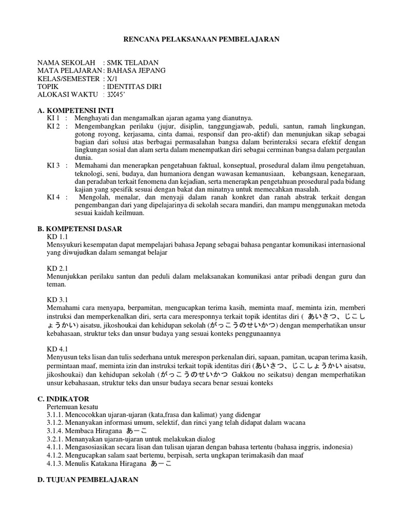 RPP Bahasa Jepang Hiragana | PDF