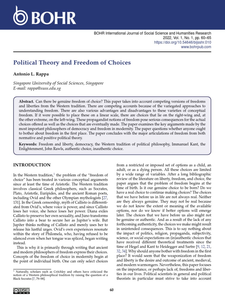 Political Theory and Freedom of Choices | PDF | Critical Theory | Free Will