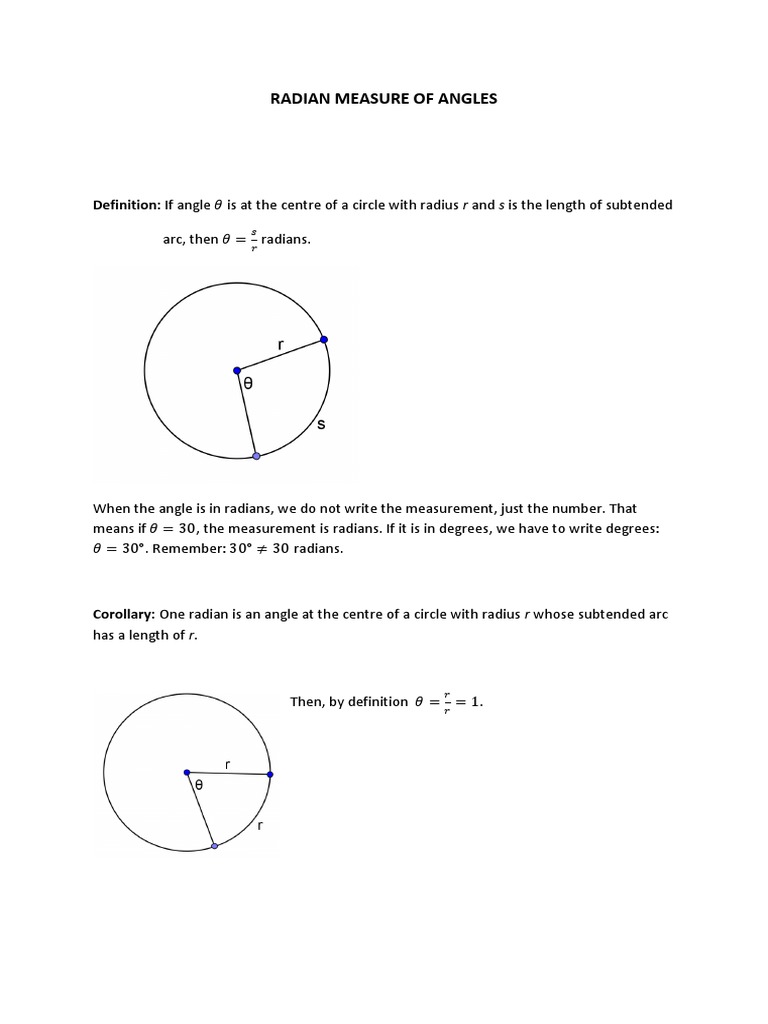Radian Measure of Angles | PDF | Angle | Circle