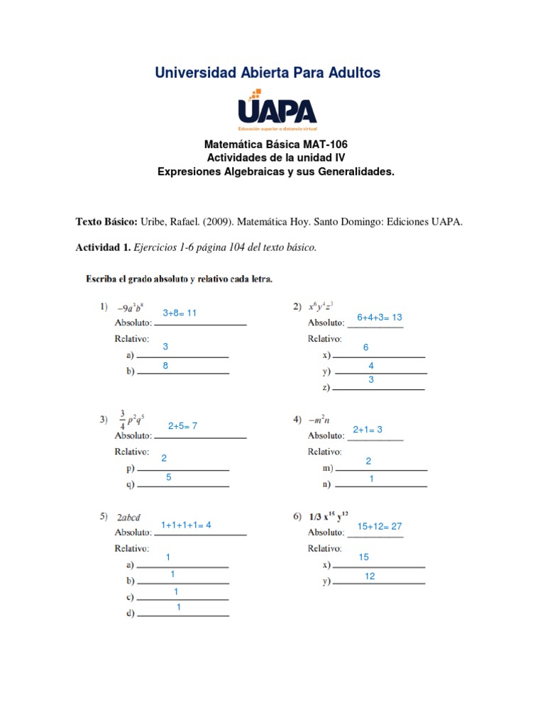 Actividades de Matemática Básica MAT-106 | PDF