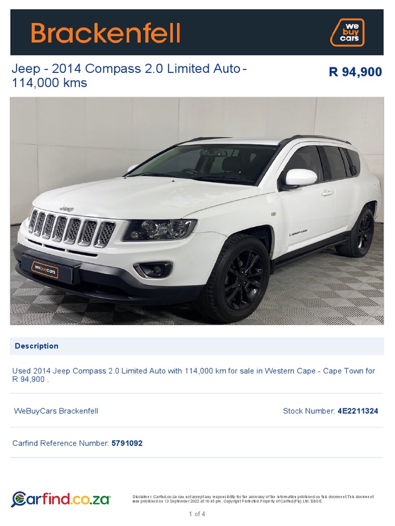 WeBuyCars Brackenfell - 2014 - White - Jeep - Compass 2.0 Limited Auto ...
