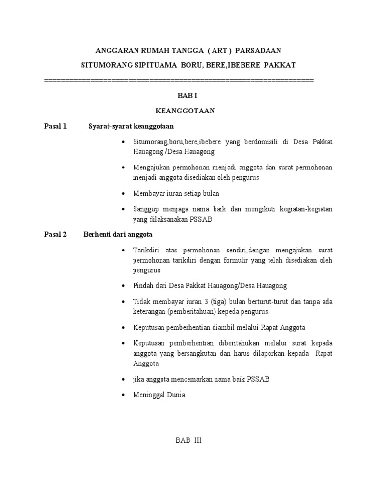 ANGGARAN RUMAH TANGGA - Situmorang Baru | PDF