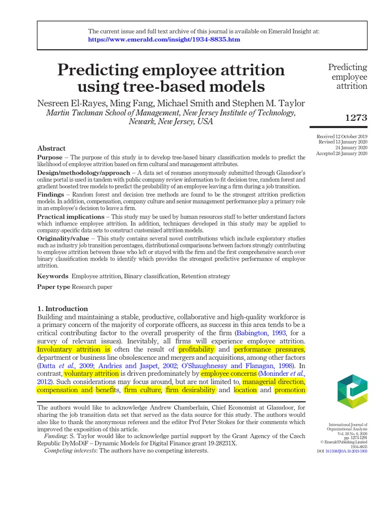 Predicting Employee Atrittion Using Tree Based Models | PDF ...