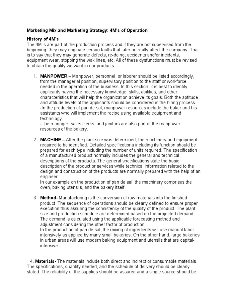 4M’s of Operation | PDF | Human Resources | Bakery