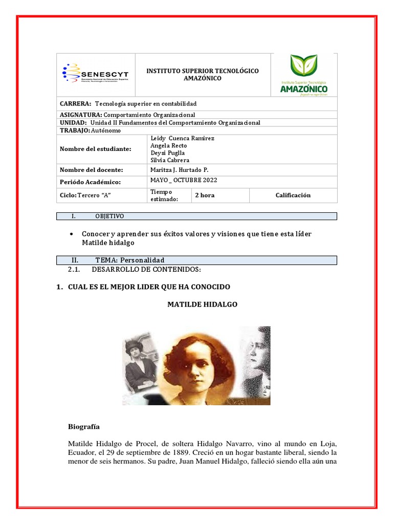 MATILDE HIDALGO DE PROCEL Trabajo | PDF