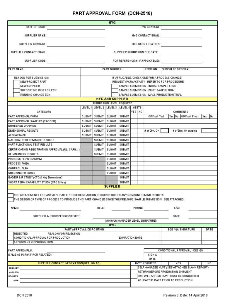 HYG Part Approval Forms | Download Free PDF | Business Process ...