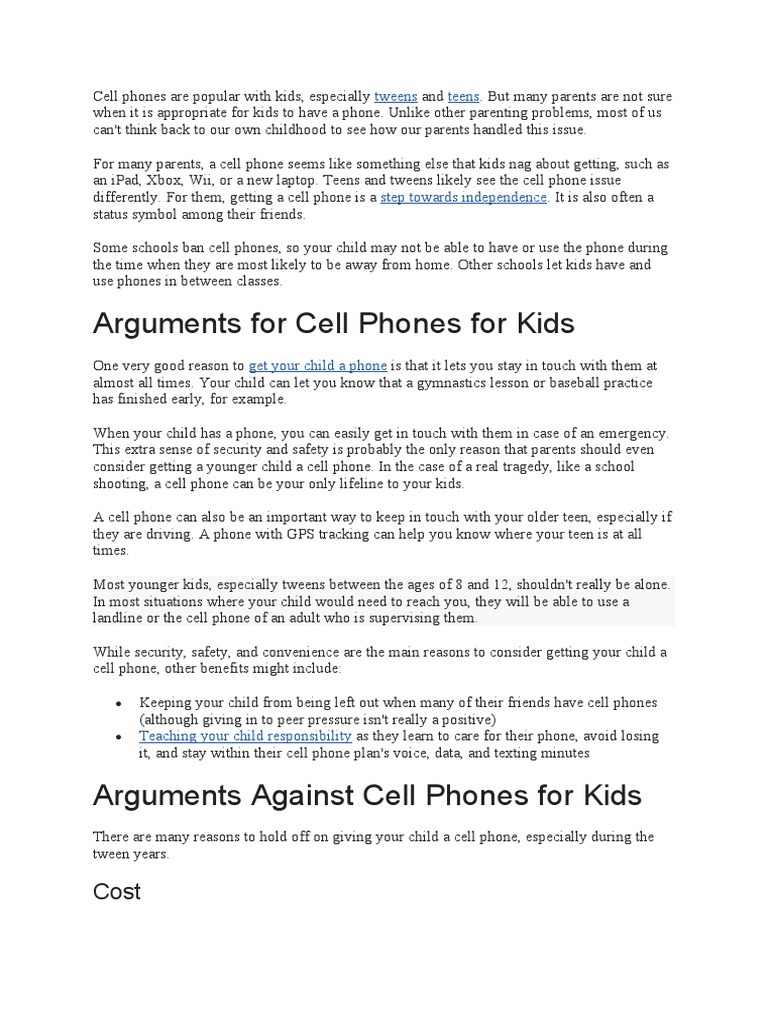 Cell Phones Are Popular With Kids | PDF | Mobile Phones | Text Messaging
