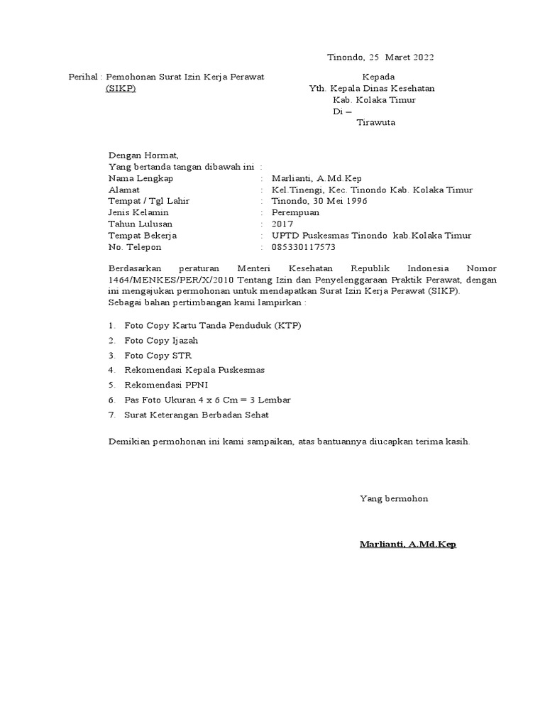 SIKP (Surat Izin Kerja Perawat) Andi Fitri, A.md - Kep | PDF | Pengembangan Diri