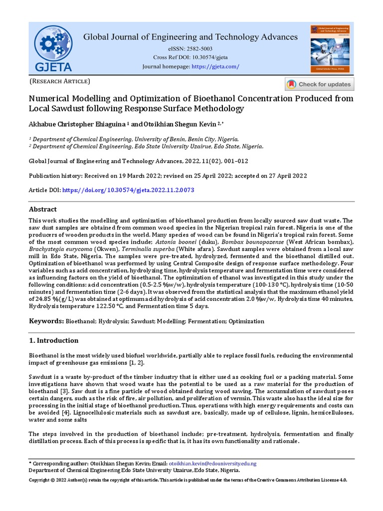 Gjeta 2022 0073 | PDF | Coefficient Of Determination | Ethanol