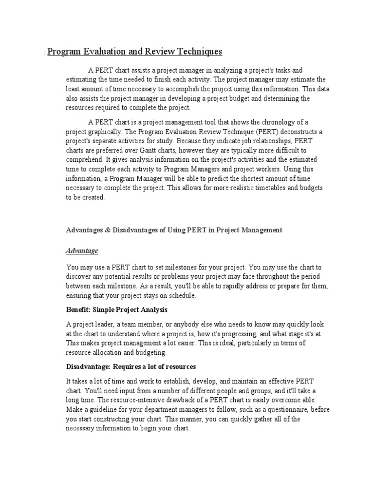Program Evaluation And Review Techniques Pdf Project Management
