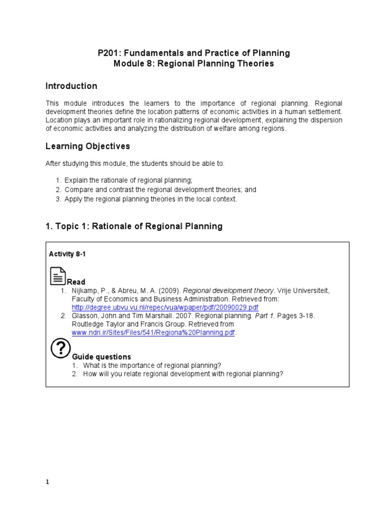 P201: Regional Planning Theories | PDF | Theory | Cognition