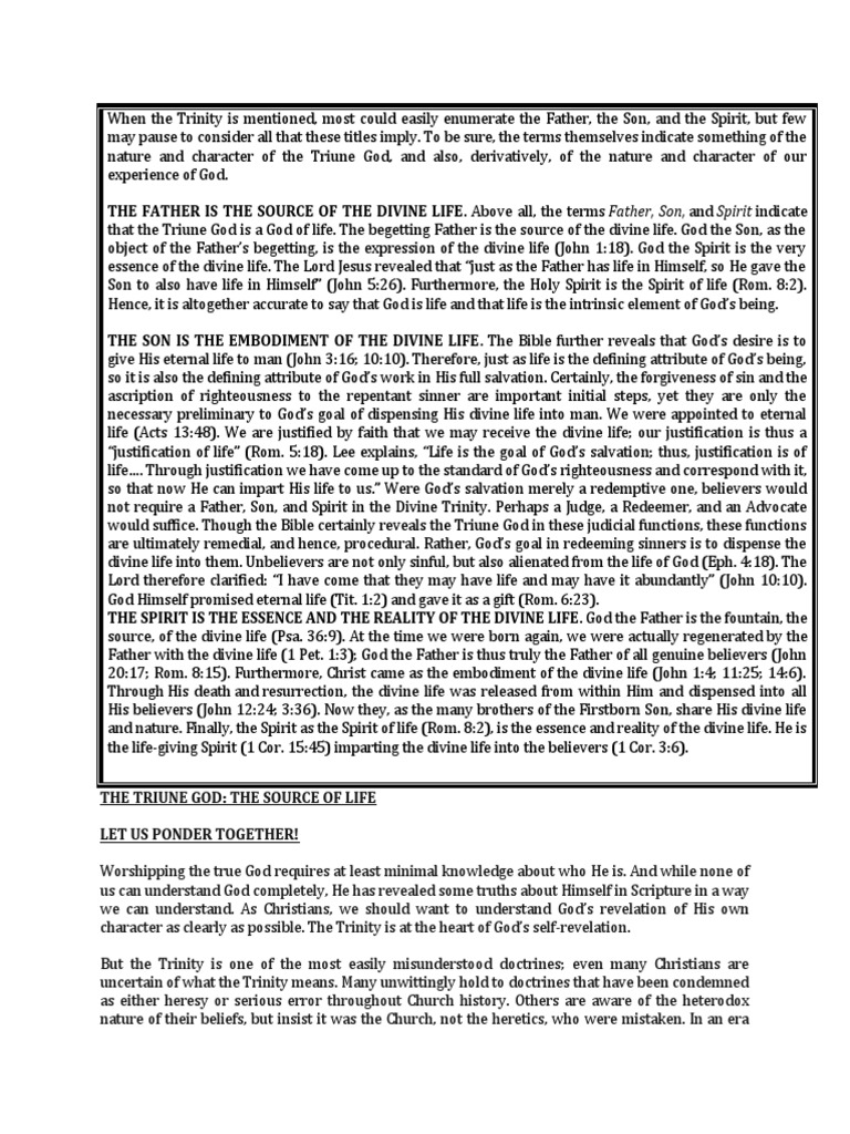 The Triune God Grace and Source of Life in The Church | PDF | Justification (Theology) | Trinity