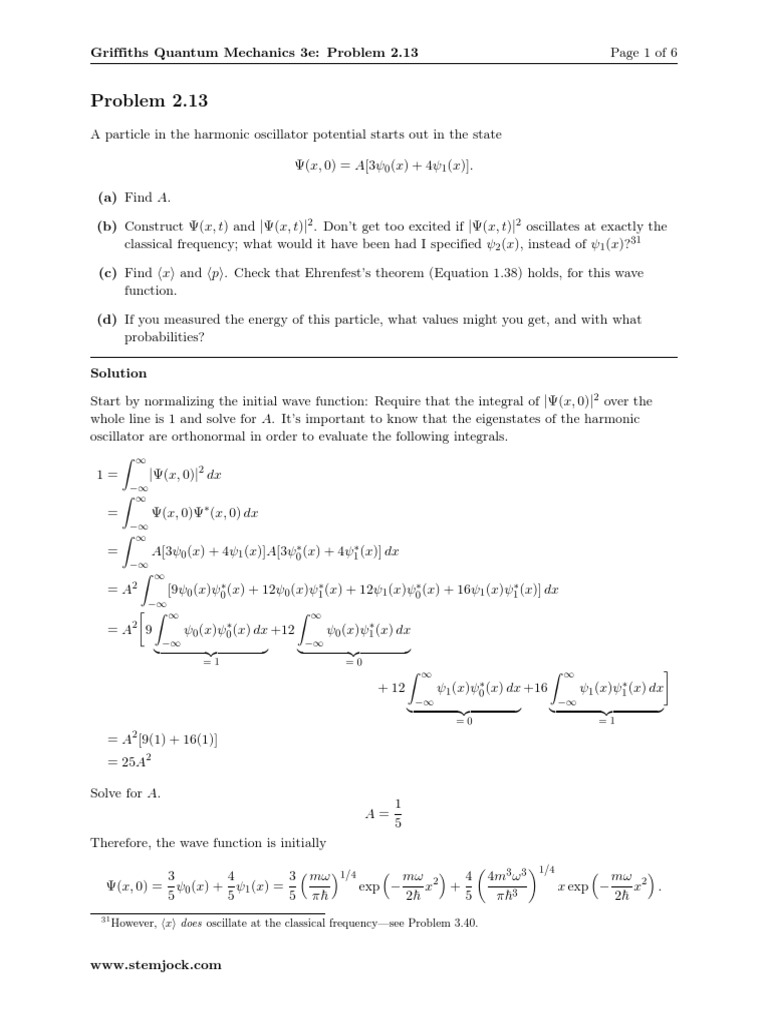 Griffiths QMCH 2 P 13 | PDF | Wave Function | Physics