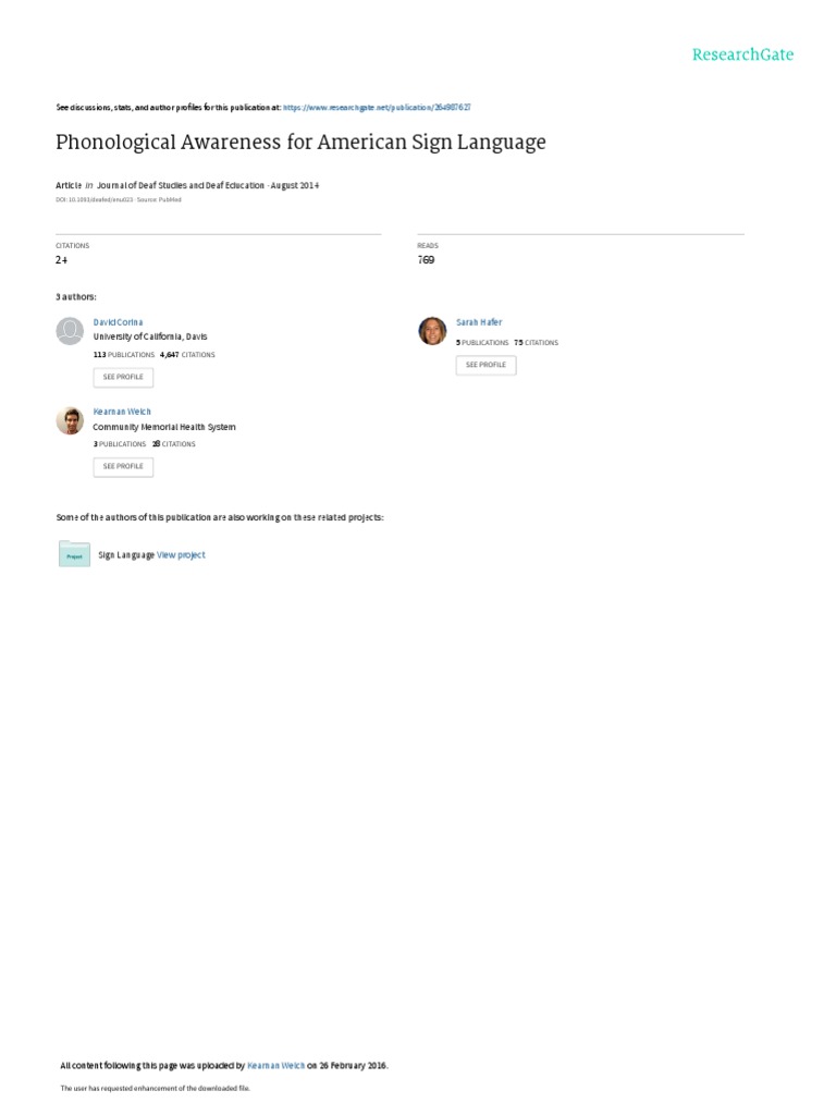 Phonological Awareness For American Sign Language | PDF | American Sign ...