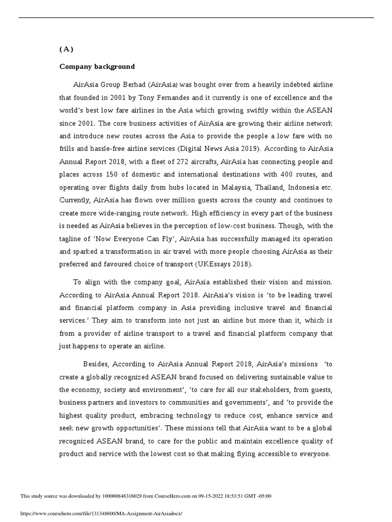 MA Assignment AirAsia | PDF | Airlines | Low Cost Carrier
