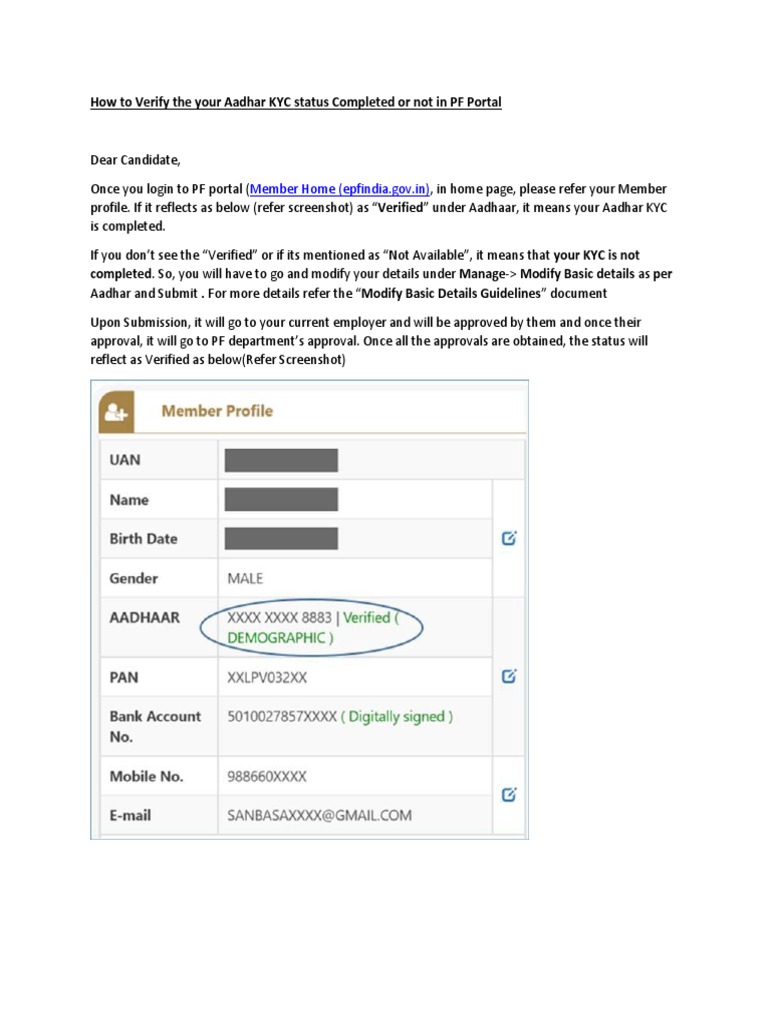 How To Verify Your Aadhar KYC Status | PDF