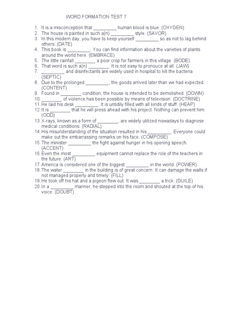 Word Formation Test 7 | PDF
