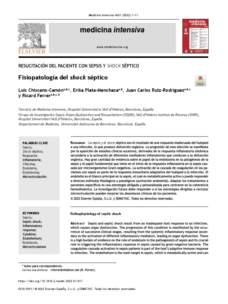 Shock Septico Fisiopatología | PDF | Especialidades Medicas | Ciencias ...