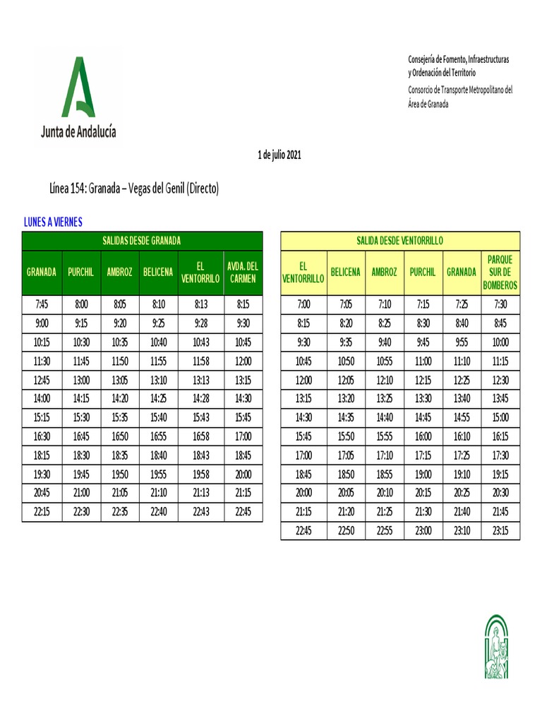Horarios Línea 154 Granada 2024 | PDF