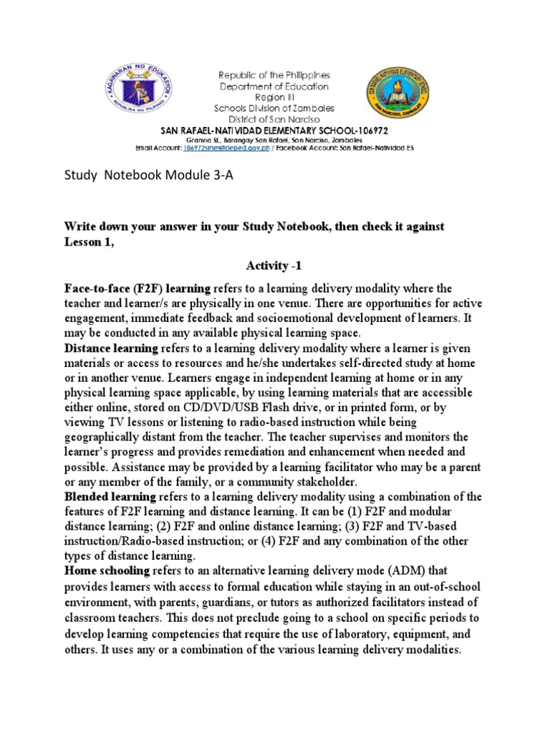 Activity Notebook | PDF | Learning | Distance Education