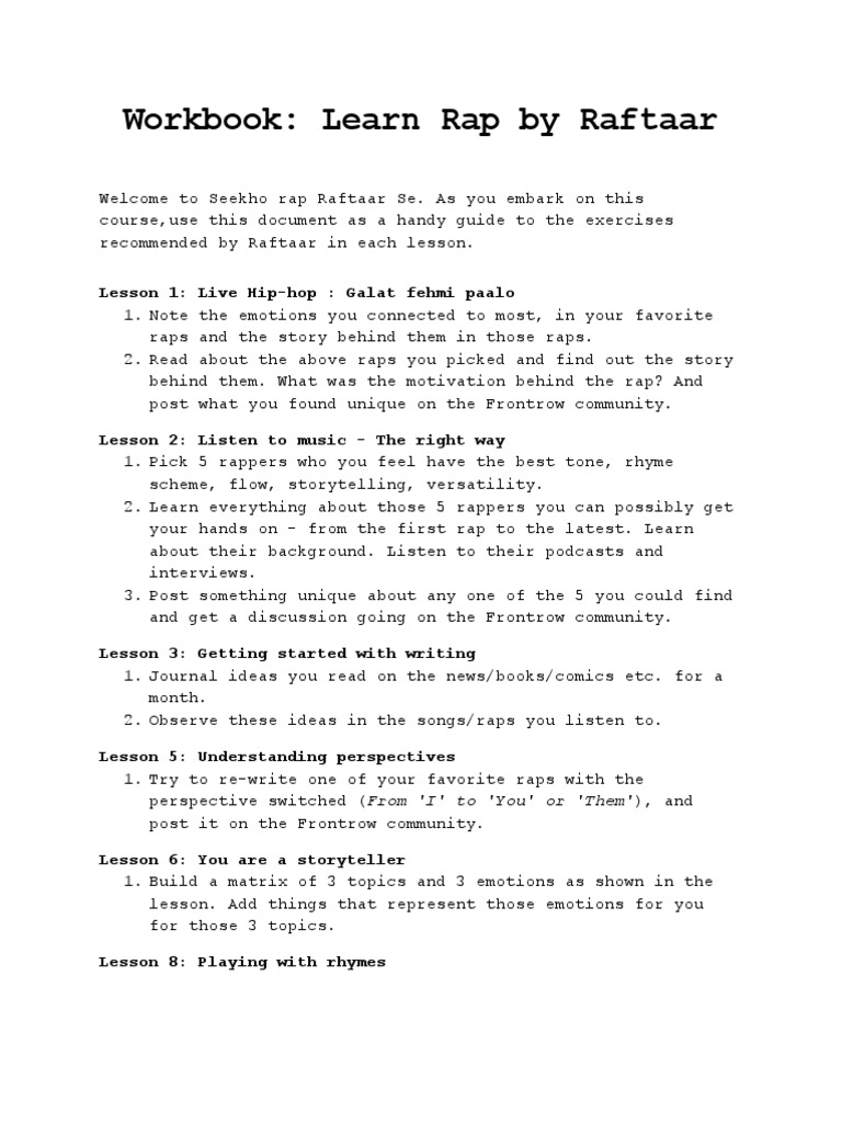 Learn Rap From Raftaar Assignments | PDF | Rapping | Communication