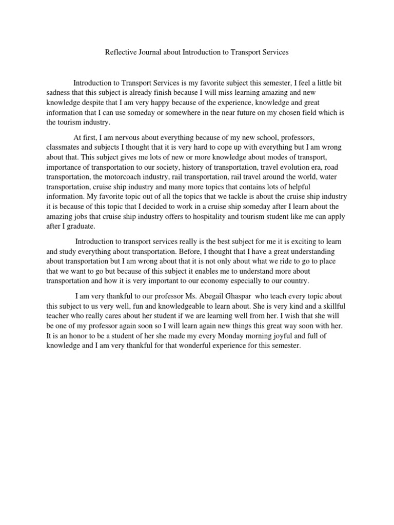 Reflective Journal on Transport Services | PDF | Travel