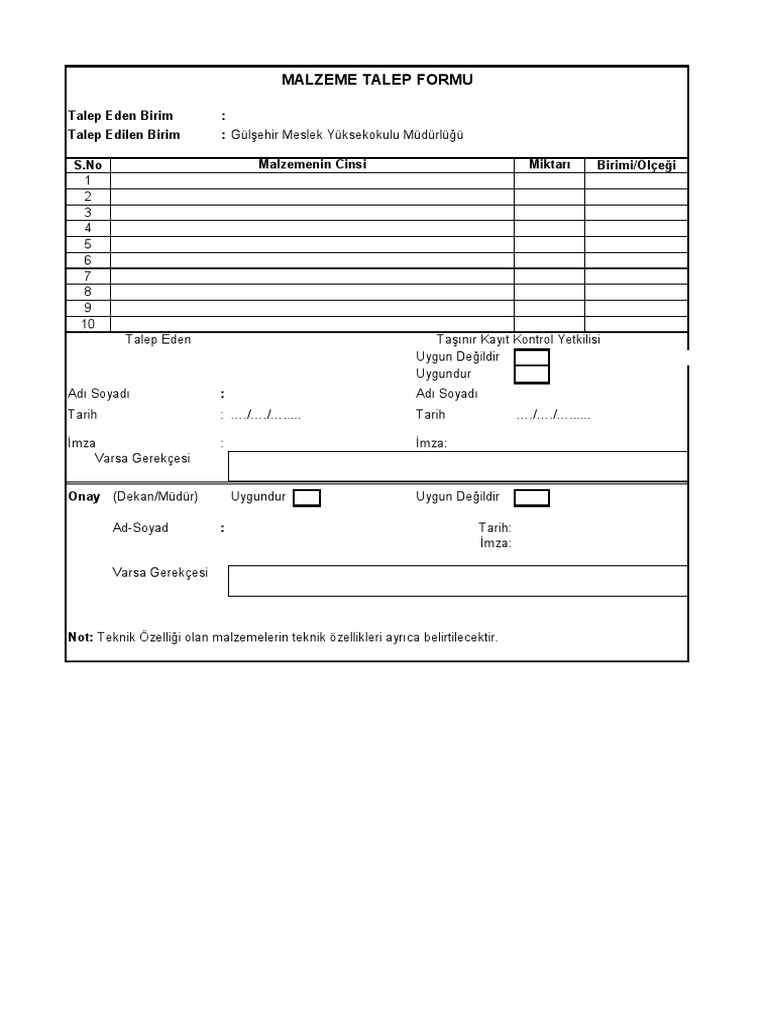 Malzeme Talep Formu | PDF