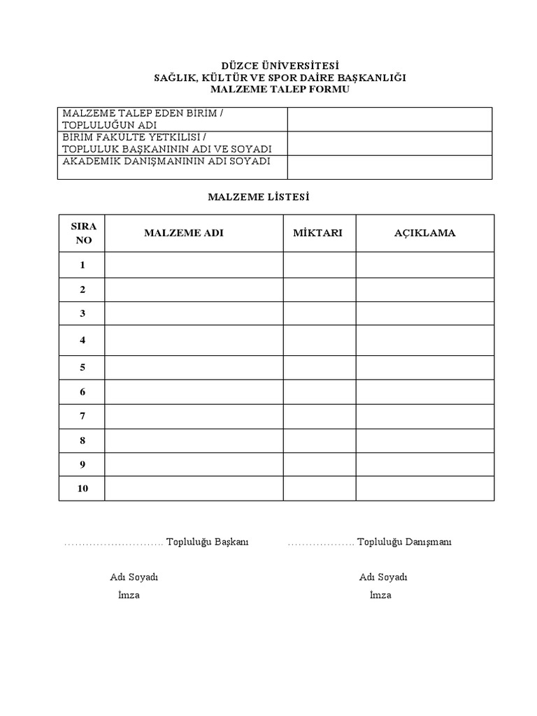 Malzeme Talep Formu | PDF