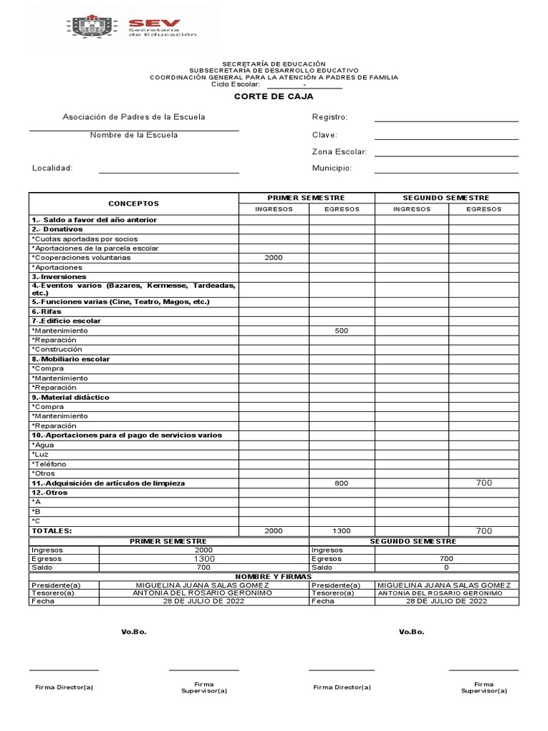 CORTE DE CAJA SEMESTRAL DE APF (1) Prueb | PDF