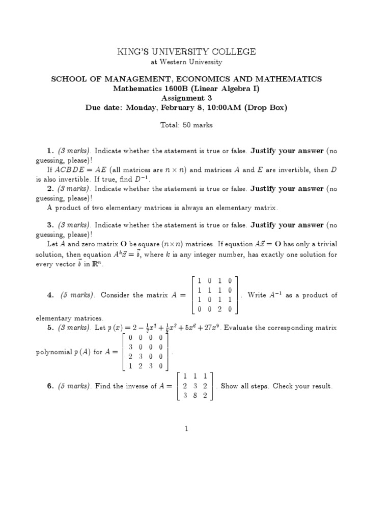 Math1600 A3 21 | PDF | Matrix (Mathematics) | Vector Space