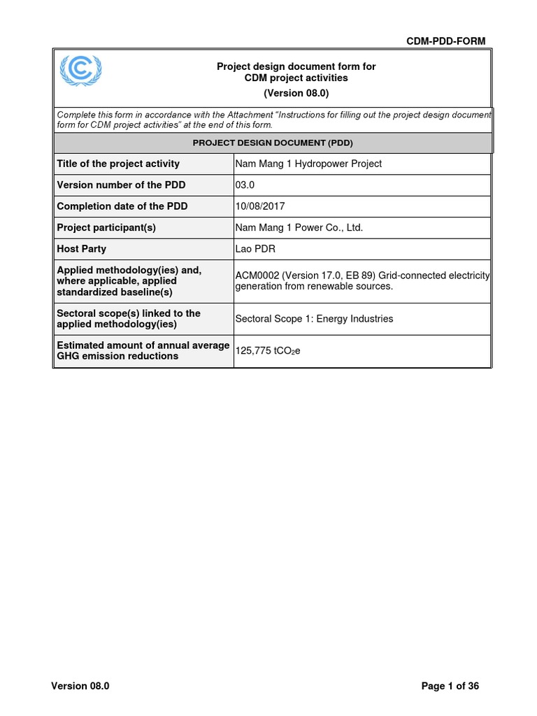 Nam Mang 1 Hydropower Project PDD | PDF | Hydroelectricity | Clean Development Mechanism