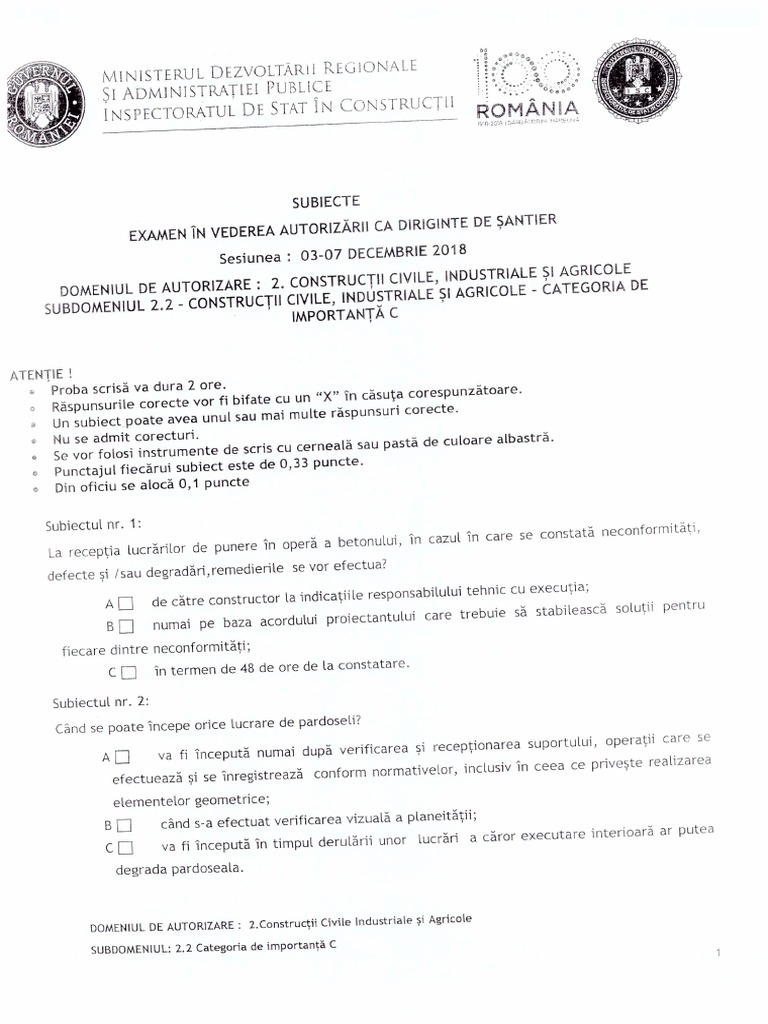 Subiecte Diriginte Dom 2.2 | PDF