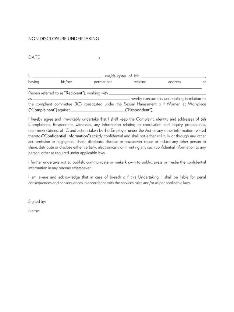 Format for Non Disclosure Undertaking | PDF